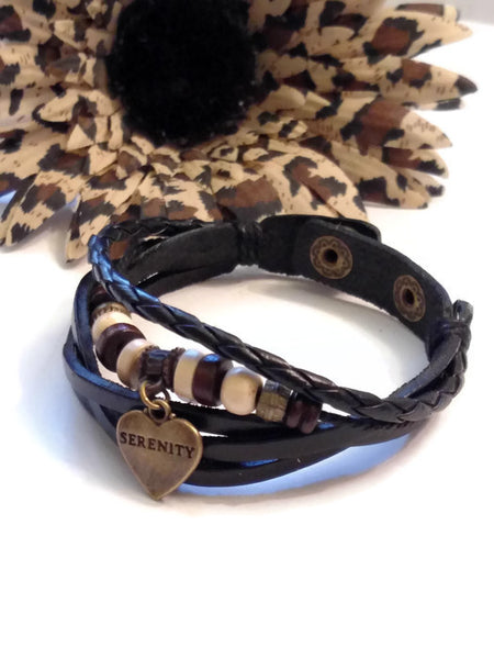 Leather Bronze Serenity Charm Bracelet Snap Closure - Black – Wholesale ...